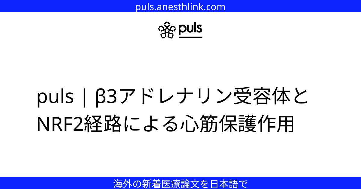 puls | β3アドレナリン受容体とNRF2経路による心筋保護作用
